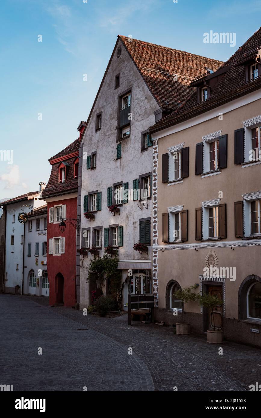 Maienfeld Switzerland. 9. July 2018 View of the town centre and ...