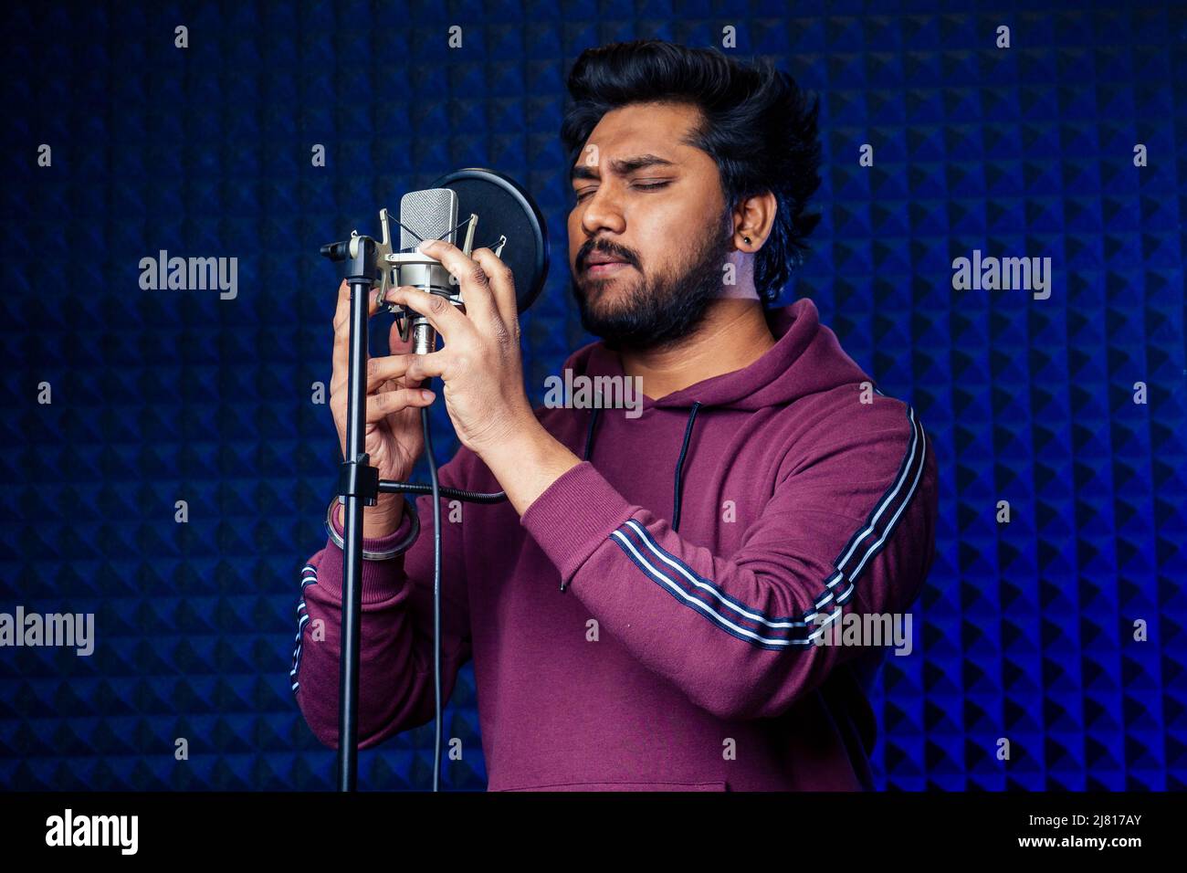 professional singing indian men headphones sound modern studio violet ...