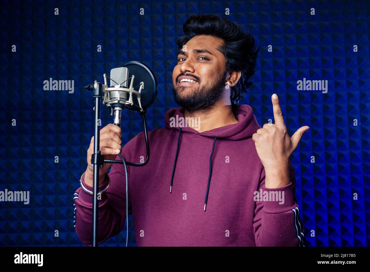 professional singing indian men headphones sound modern studio violet ...