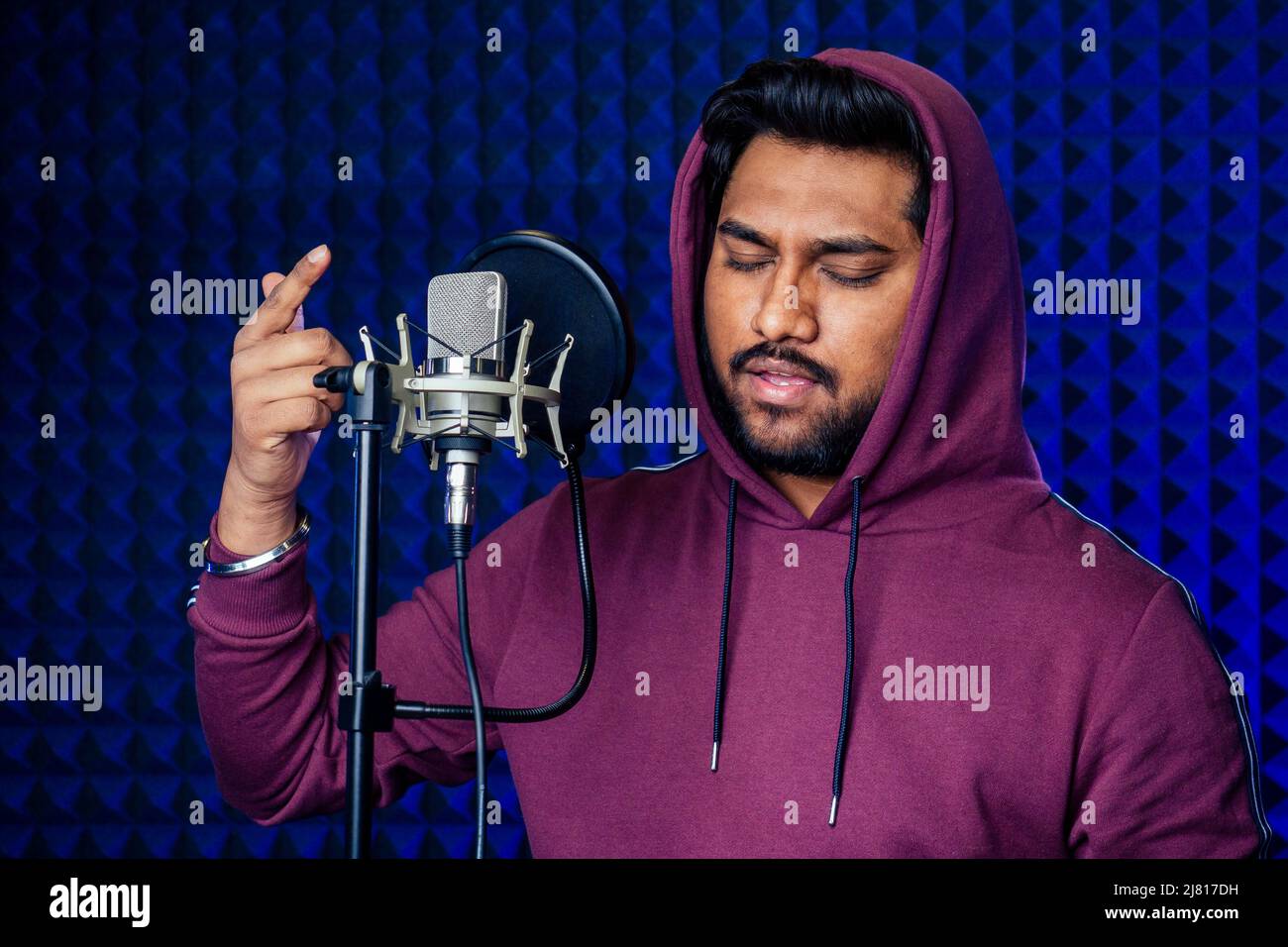 professional singing indian men headphones sound modern studio violet ...