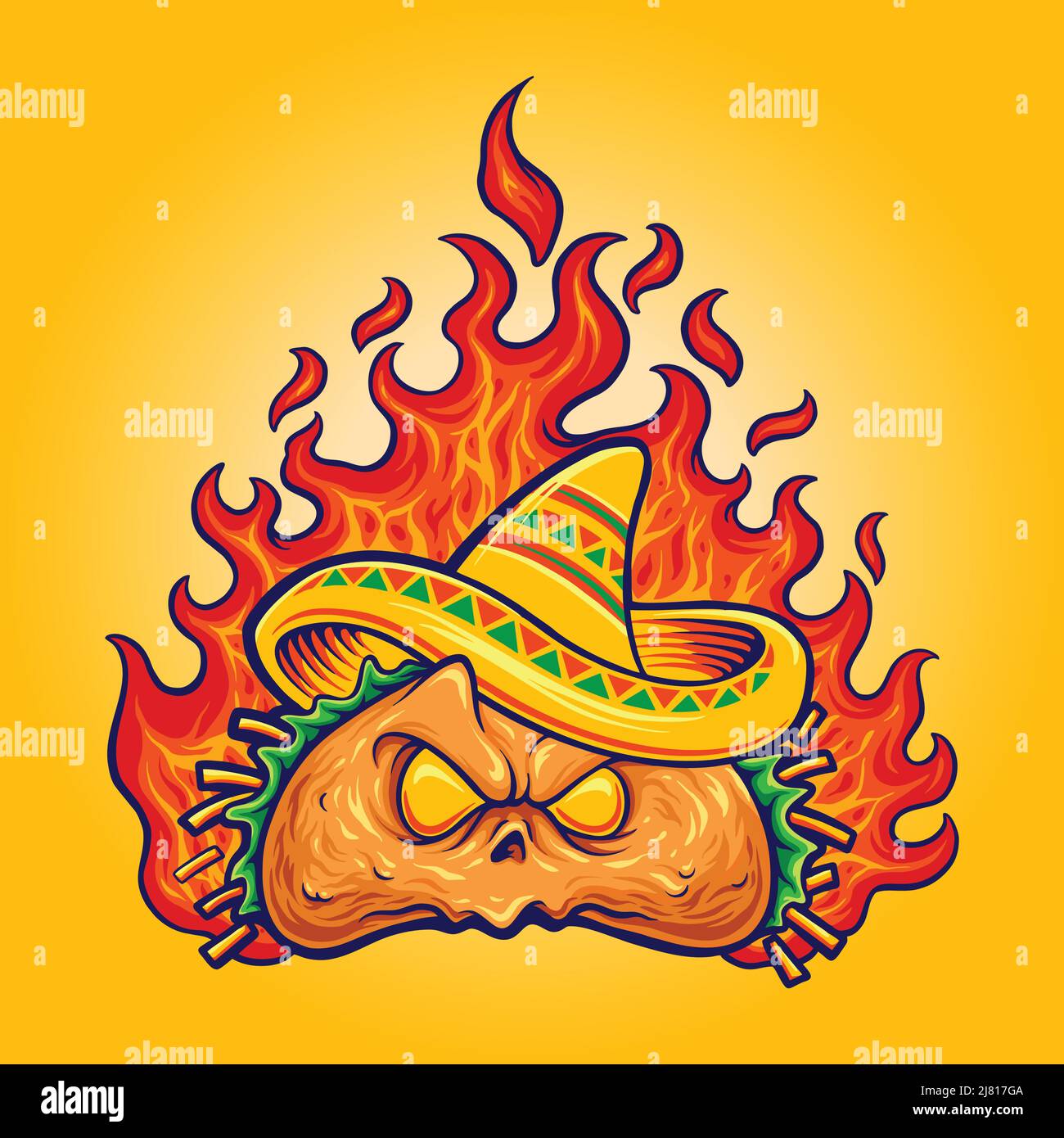 Angry mexican taco on fire vector illustrations for your work logo ...