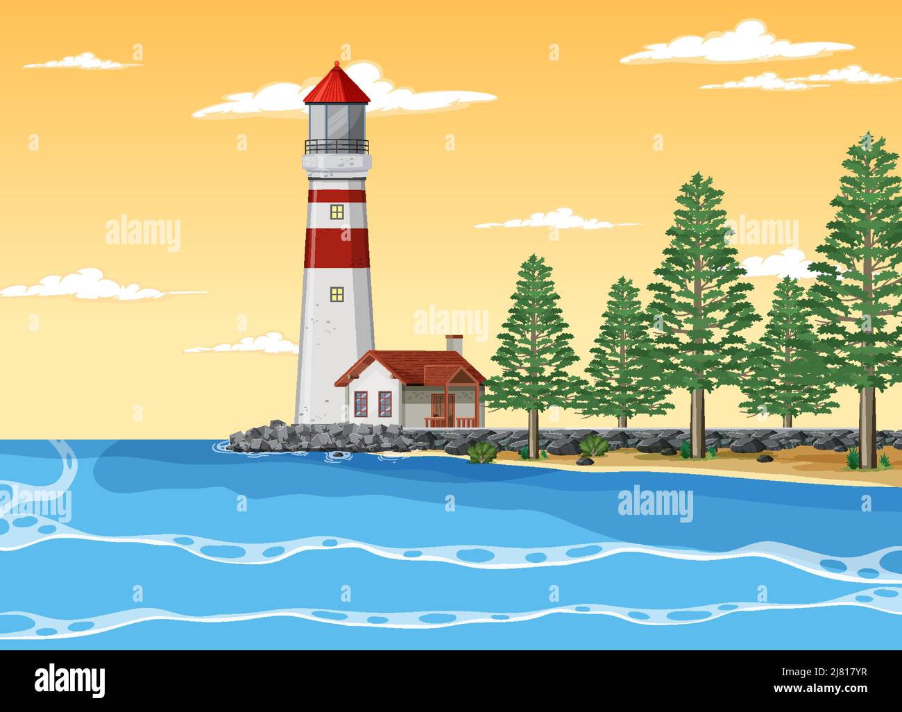 Lighthouse on the coast scene illustration Stock Vector Image & Art - Alamy