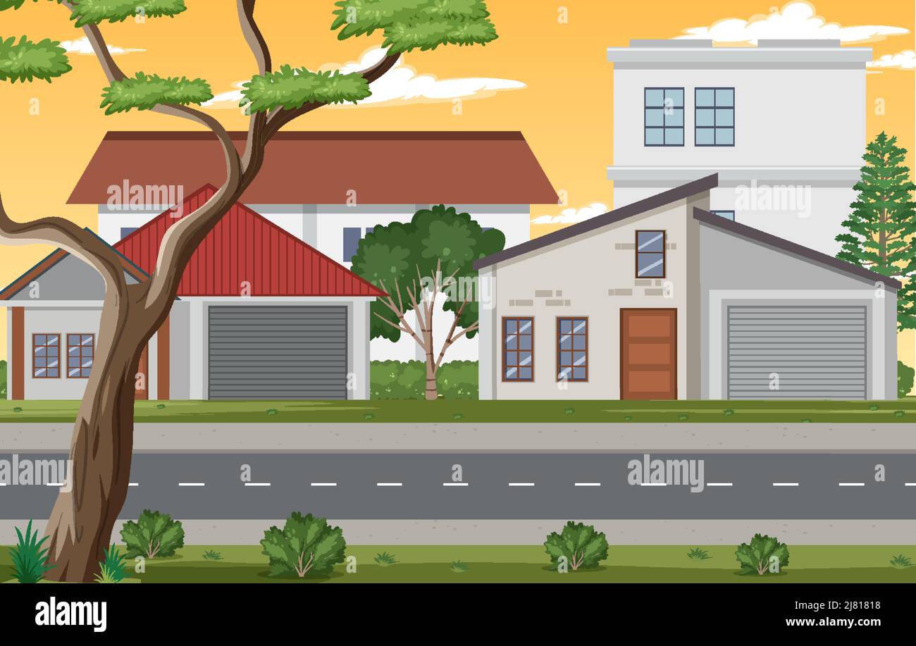 Street view houses background illustration Stock Vector Image & Art - Alamy