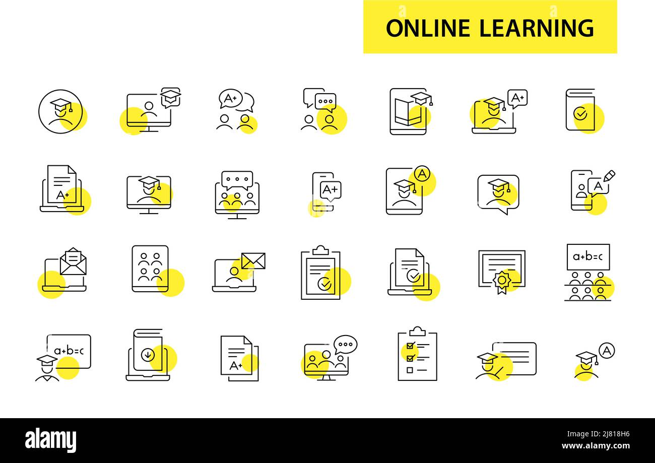 Online education and learning icons set. Pixel perfect, editable stroke ...