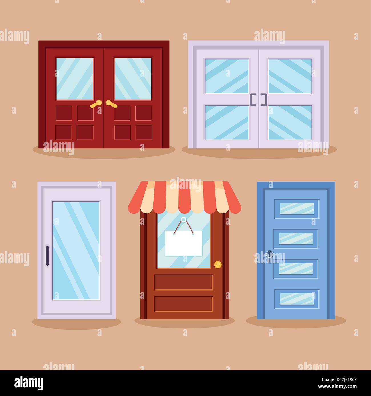 Five wooden doors windows hi-res stock photography and images - Alamy