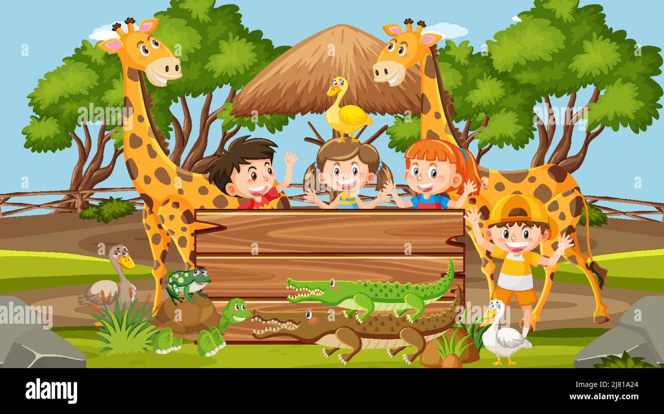 Happy children at the zoo illustration Stock Vector Image & Art - Alamy