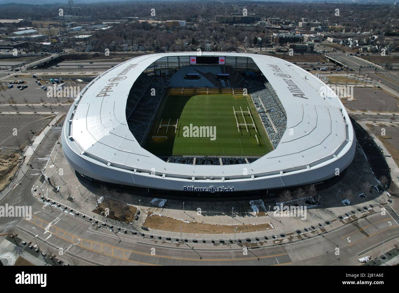 An aerial view of Allianz Field, Saturday, Apr. 2, 2022, in Saint Paul ...