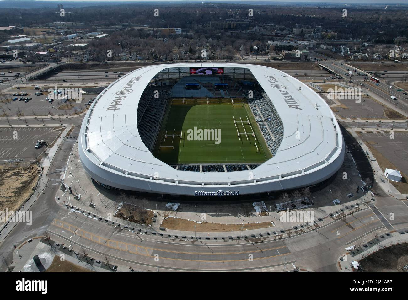 An aerial view of Allianz Field, Saturday, Apr. 2, 2022, in Saint Paul ...