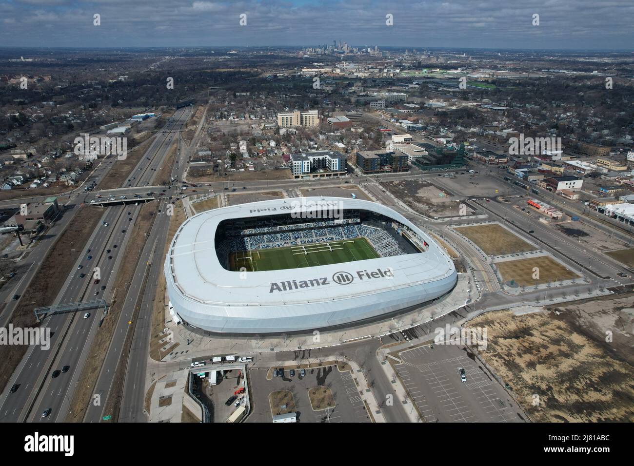 An aerial view of Allianz Field, Saturday, Apr. 2, 2022, in Saint Paul ...