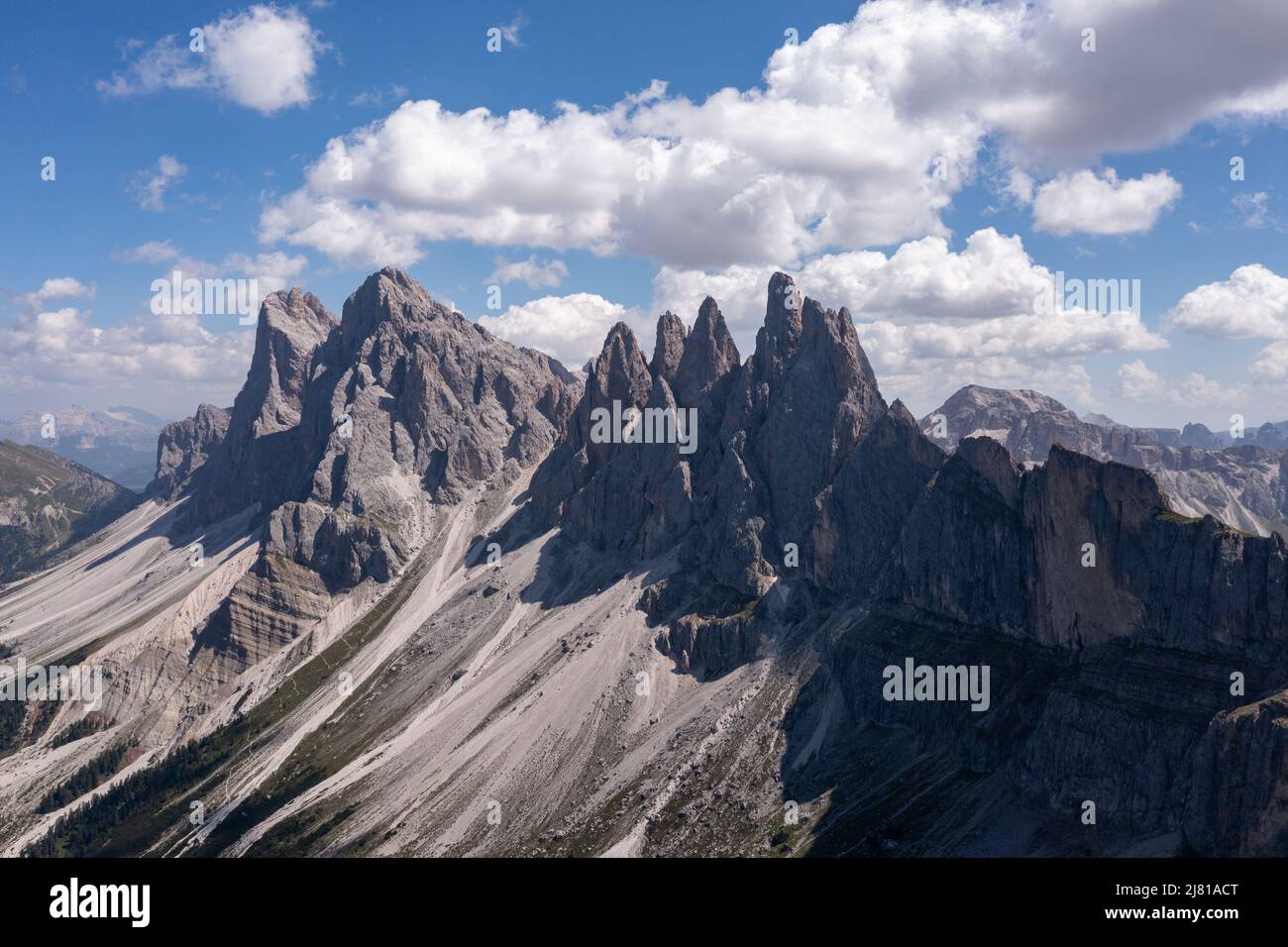 Morning view of the Gardena valley in Dolomite mountains. Location Puez ...