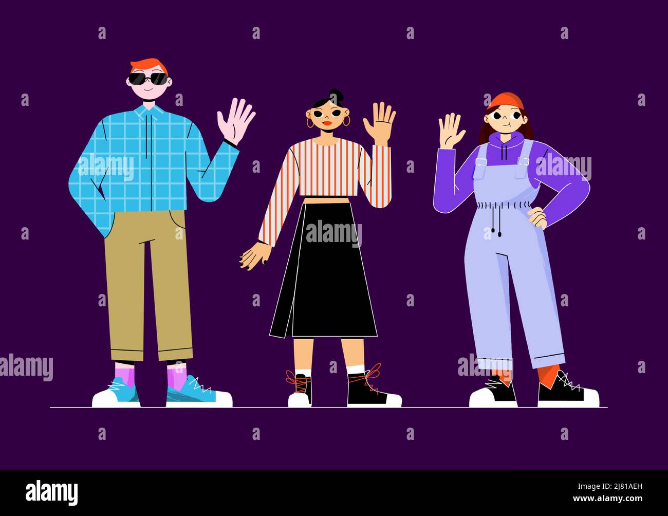 Multiracial people group, international students. Vector flat ...