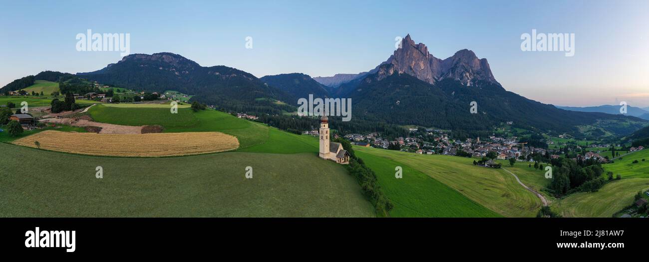 St. Valentin (Kastelruth) Village Church in the summer in the Dolomite ...