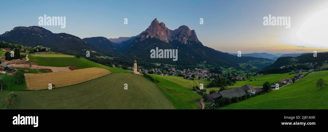 St. Valentin (Kastelruth) Village Church in the summer in the Dolomite ...
