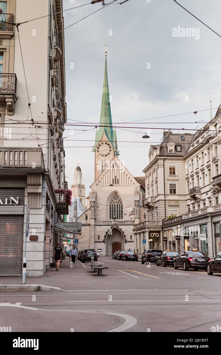 Zurich Switzerland. 5. July 2018 View of Fraumünster church from ...