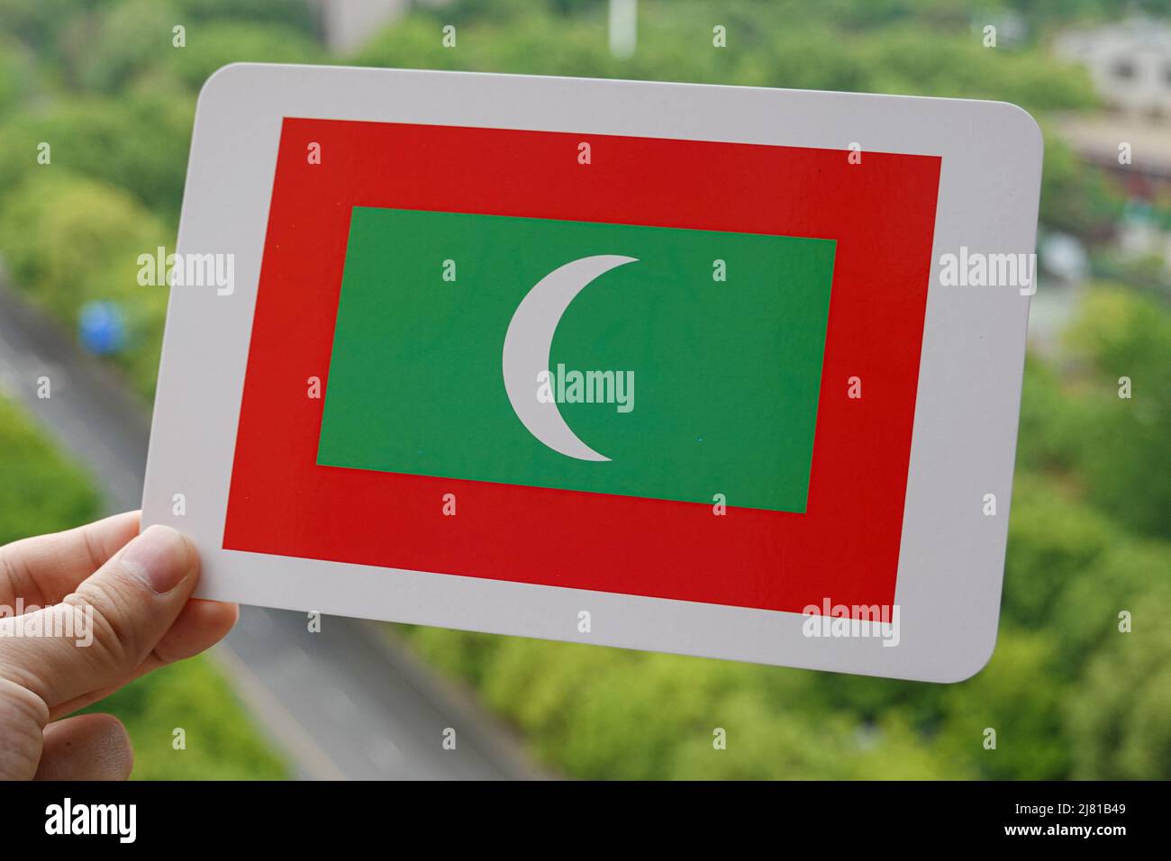 In this photo illustration, the Flag of the Maldives is printed on a ...