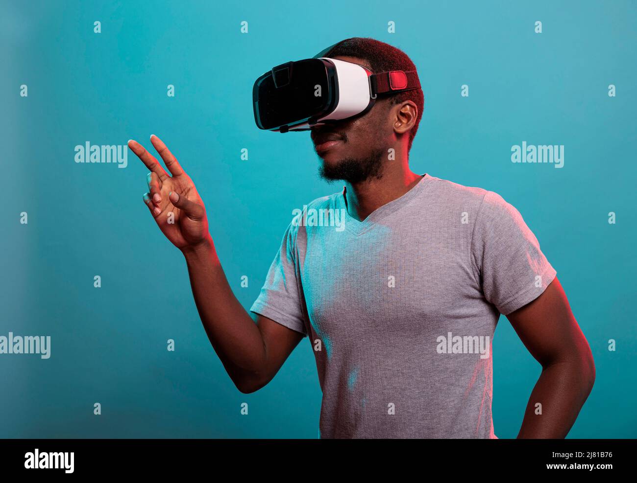 Excited model having fun with interactive virtual reality headset ...