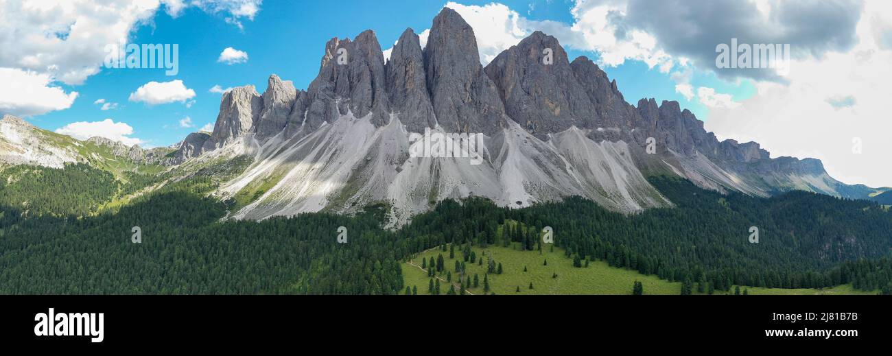 The peaks of the majestic Geisler mountains in the middle of the Unesco ...