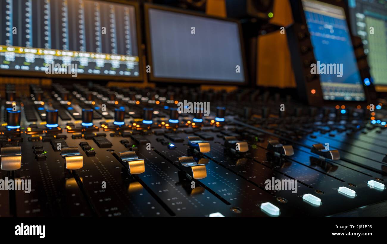 Closeup of sound mixing panel knobs and switches Stock Photo - Alamy