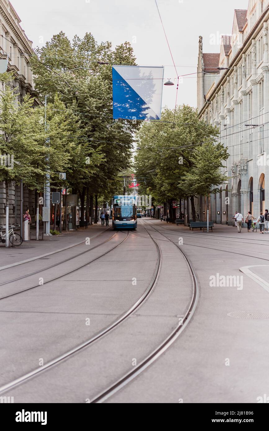 Zurich Switzerland. 5. July 2018 Running tram at Bahnhofstrasse Street ...