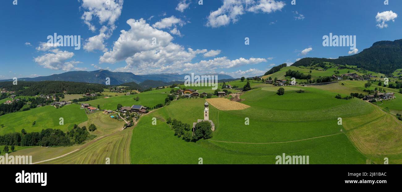 St. Valentin (Kastelruth) Village Church in the summer in the Dolomite ...