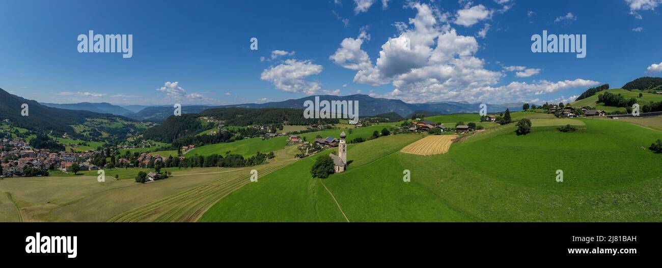 St. Valentin (Kastelruth) Village Church in the summer in the Dolomite ...