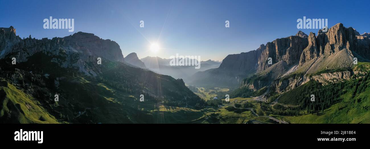 Aerial view of Gardena Pass, Passo Gardena, Rifugio Frara, Dolomiti ...
