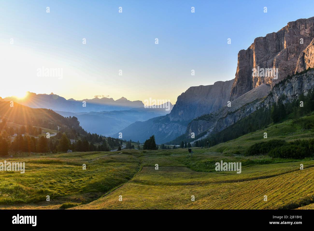 Aerial view of Gardena Pass, Passo Gardena, Rifugio Frara, Dolomiti ...