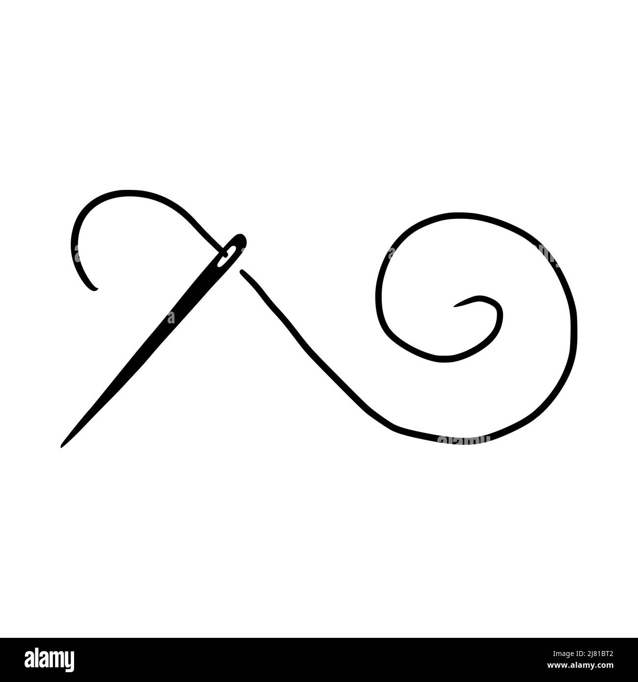 Tailor needle with thread. Hand drawn doodle sketch style sewing needle ...