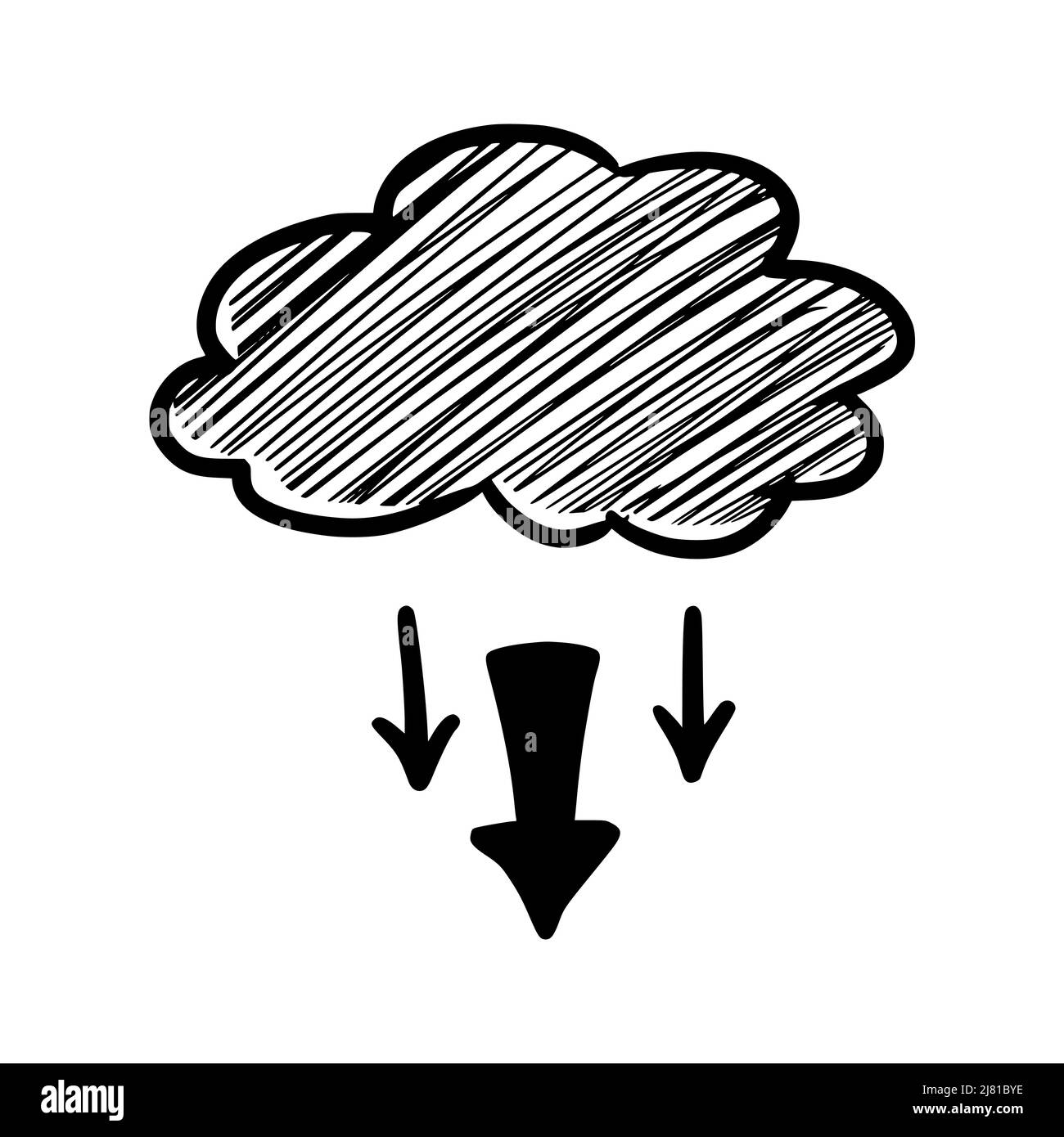 Doodle data server cloud. Hand drawn sketch style cloud, arrow for ...