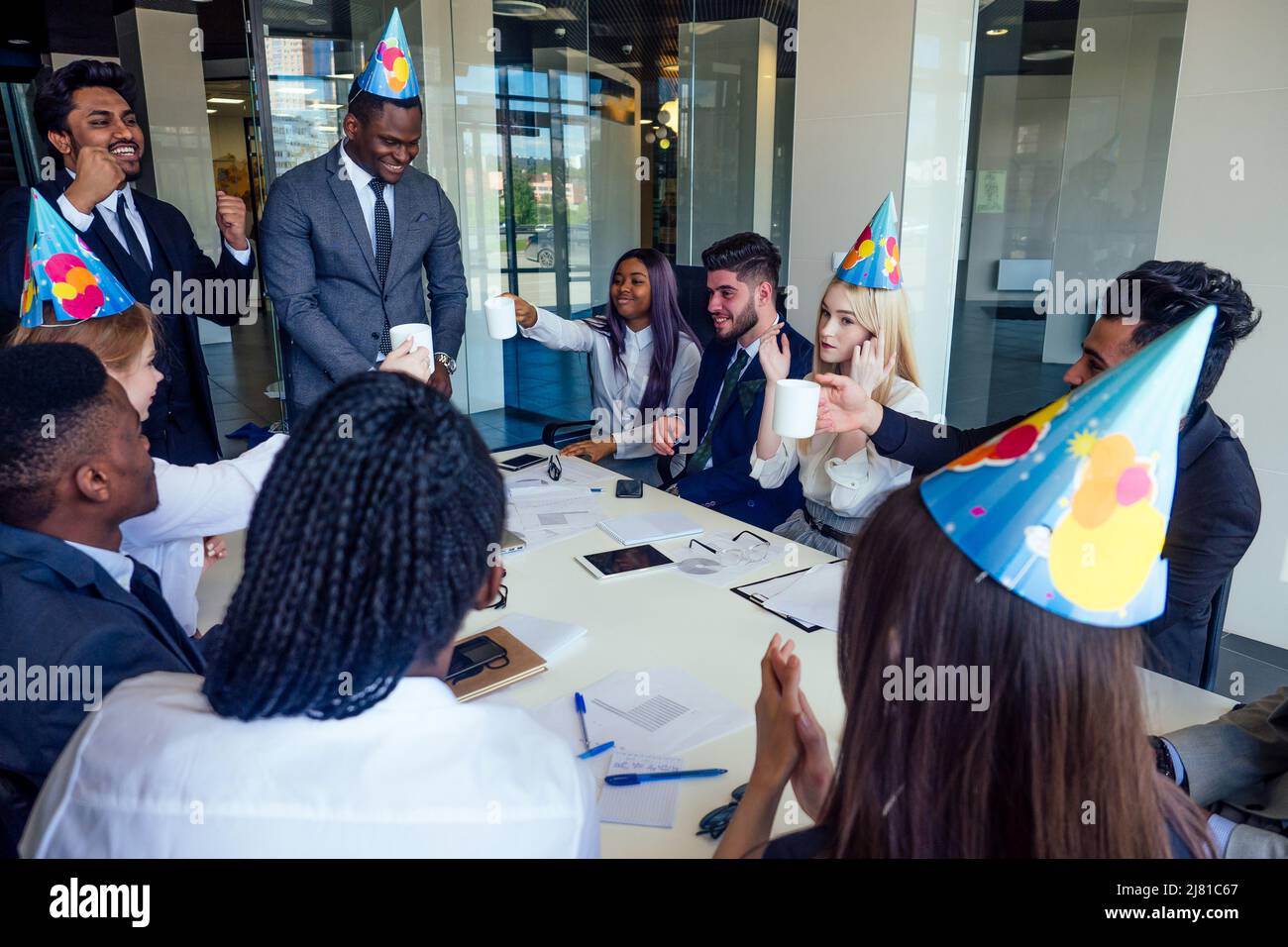 celebration international multi-cultural wear party hat businesswoman ...