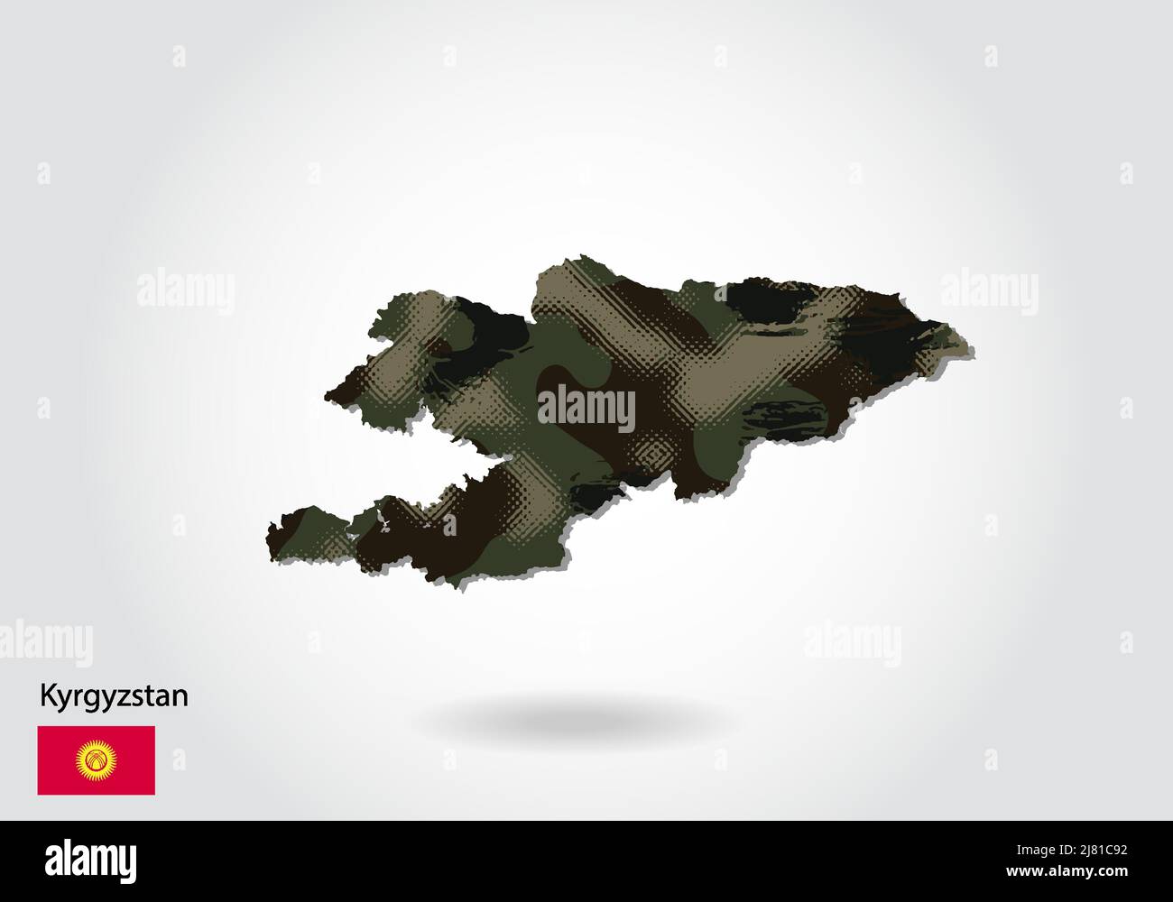 Kyrgyzstan map with camouflage pattern, Forest - green texture in map ...