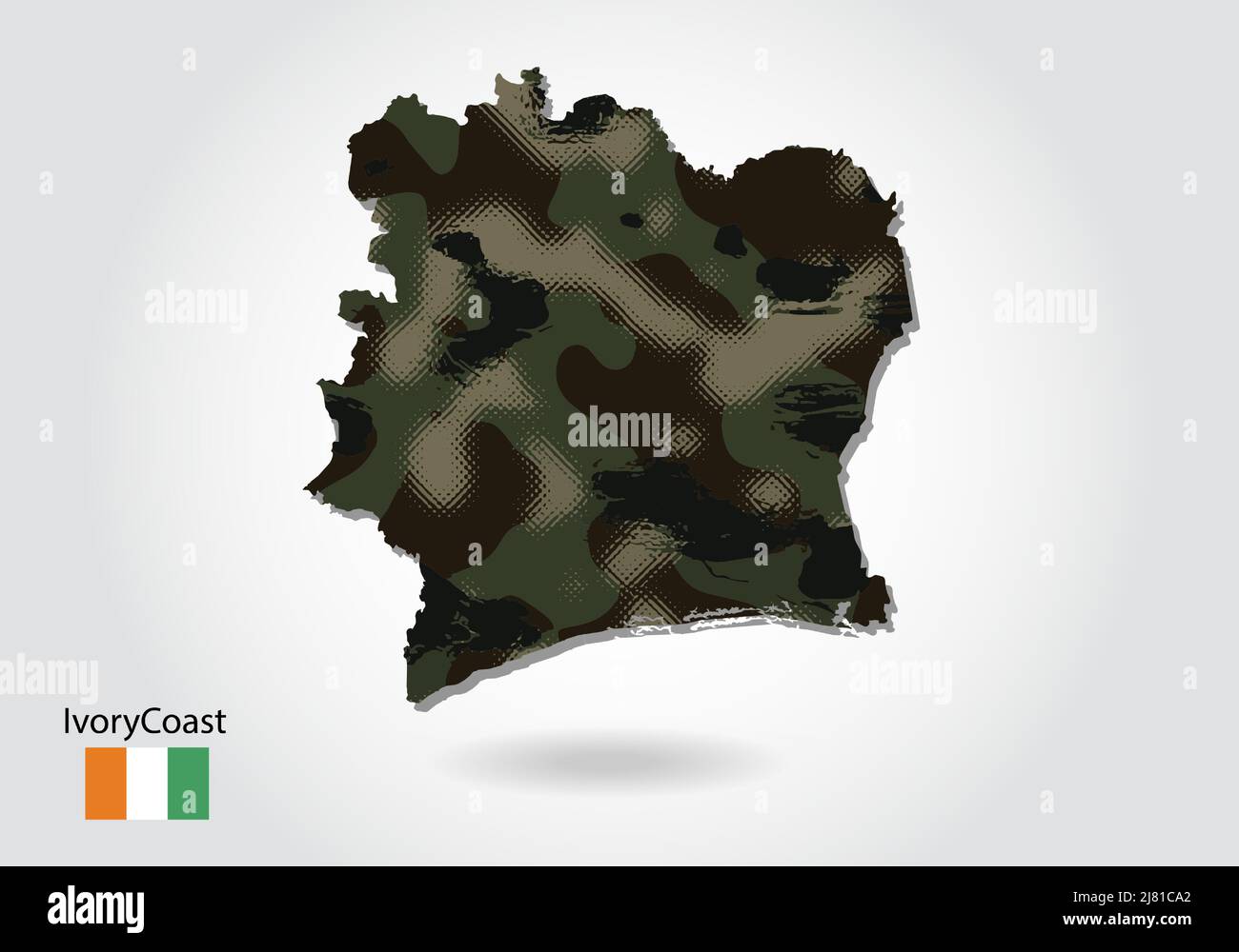 ivory Coast map with camouflage pattern, Forest - green texture in map ...