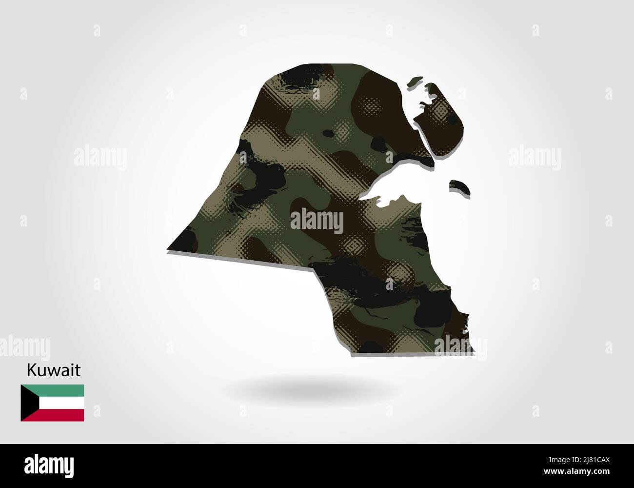 Kuwait map with camouflage pattern, Forest - green texture in map ...
