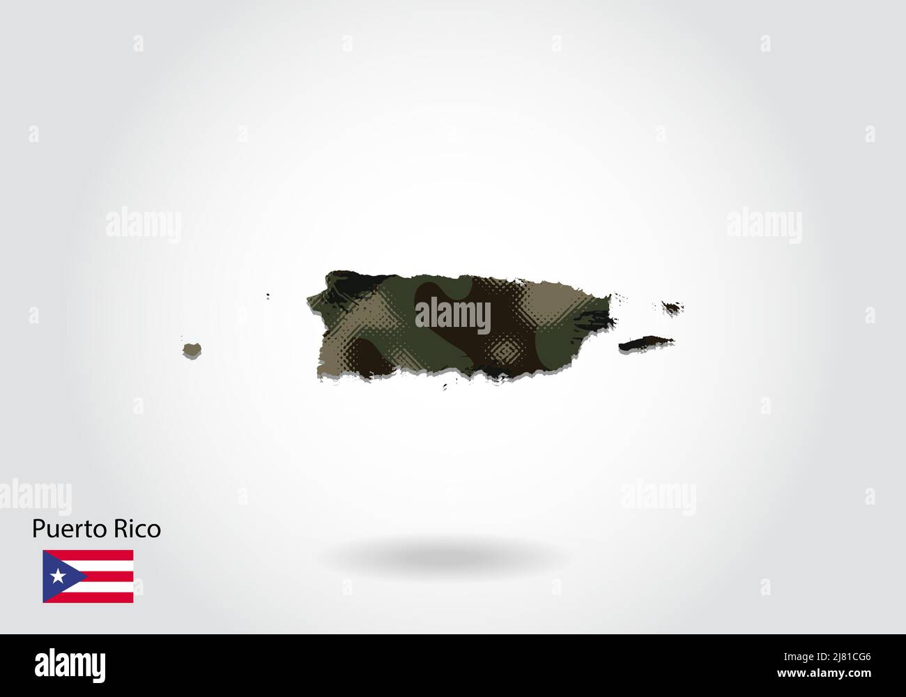 Puerto Rico map with camouflage pattern, Forest - green texture in map ...