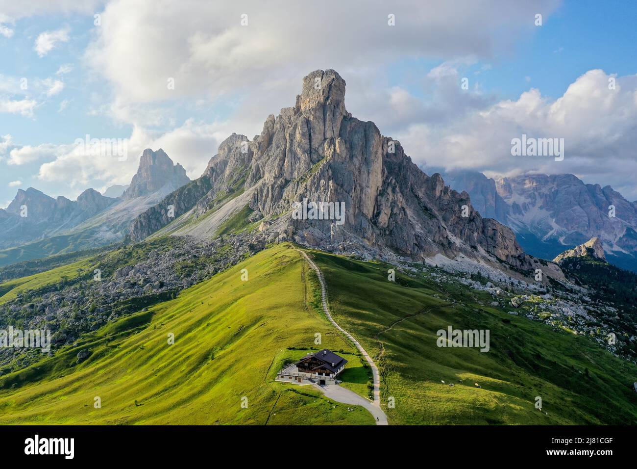 Panoramic view of Passo Giau in the Dolomite Mountains of Italy Stock ...