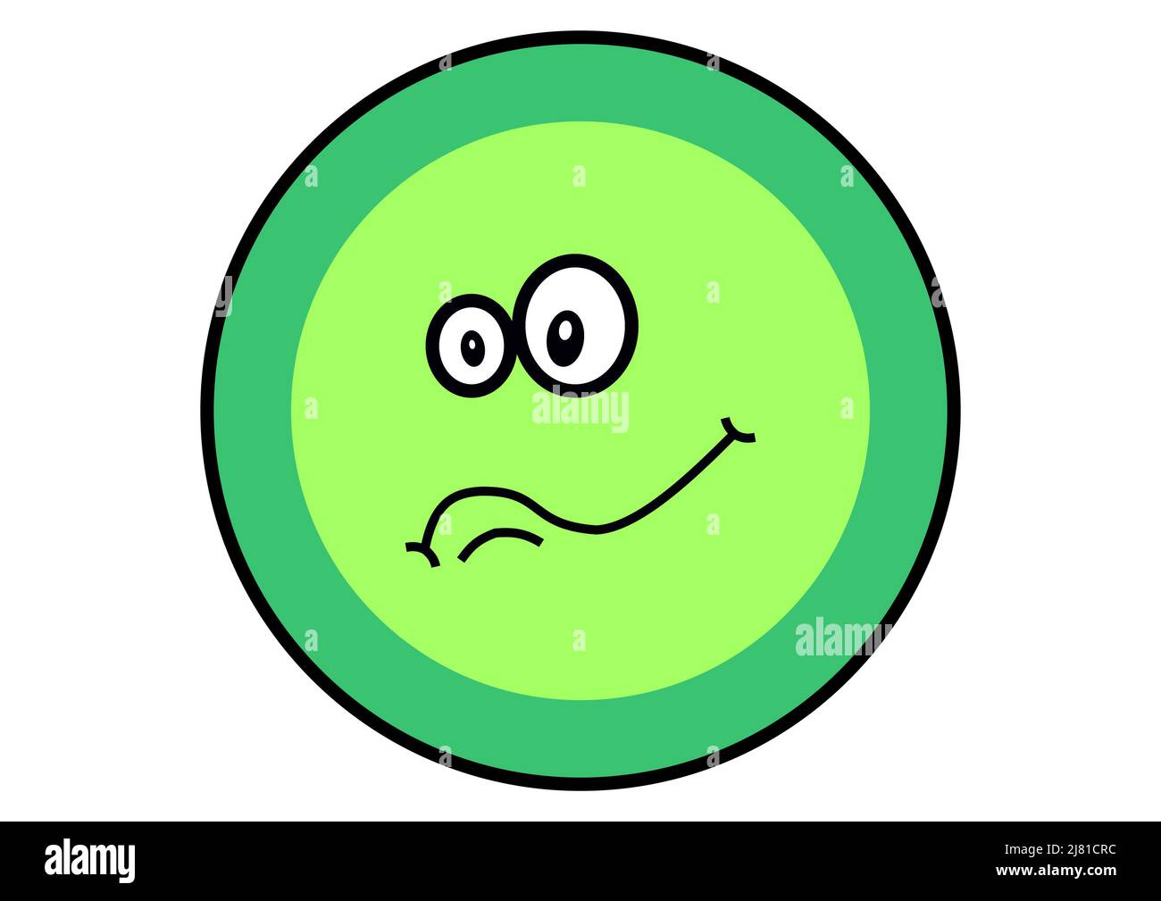 A circle cartoon emoticon with a green face, teal border, big eyes ...