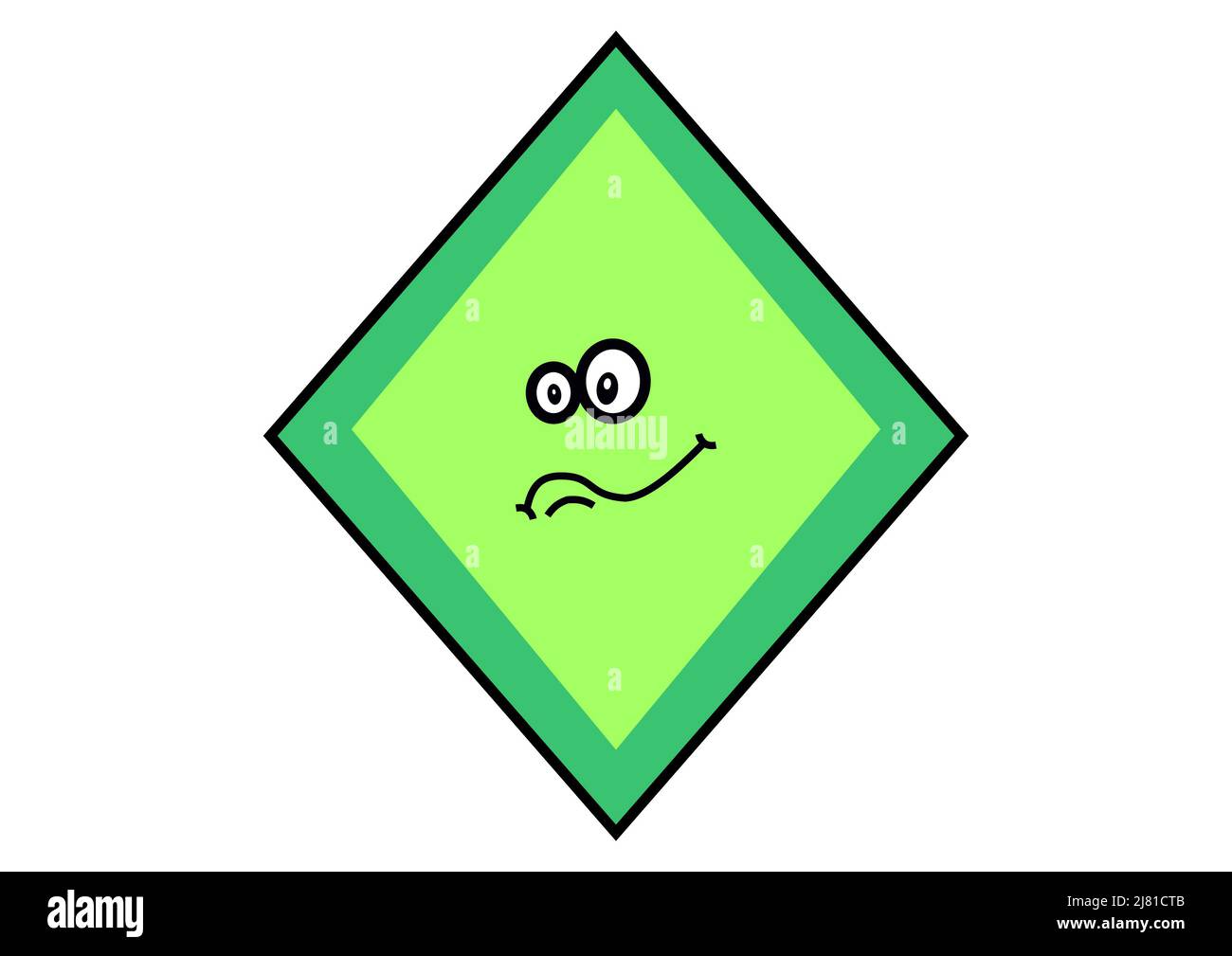 Funny diamond shape with green shades and big eyes and smile Stock ...