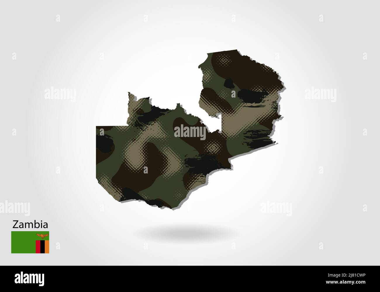 Zambia map with camouflage pattern, Forest - green texture in map ...