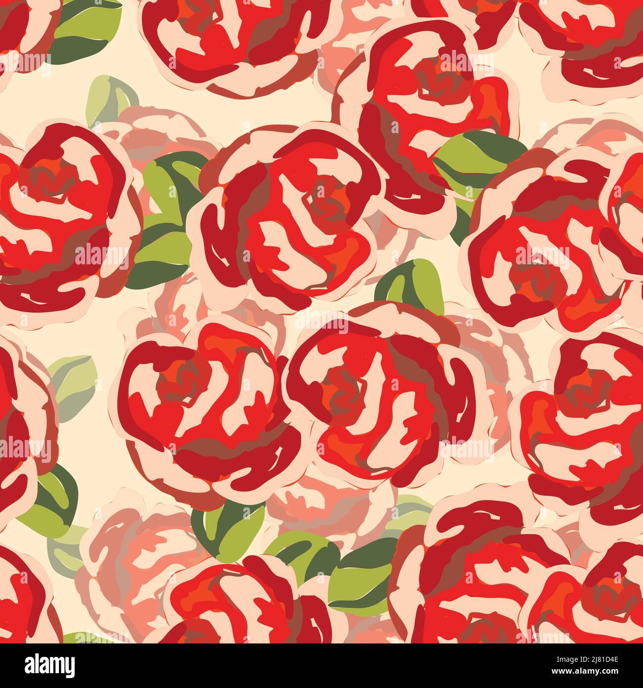 Spring colorful vector illustration with red roses. Cartoon style ...