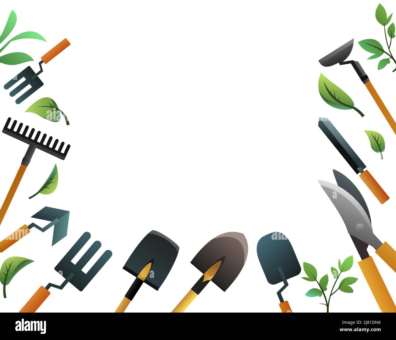 Garden frame. Tools for working in the garden. Crop farmer. Shovels ...