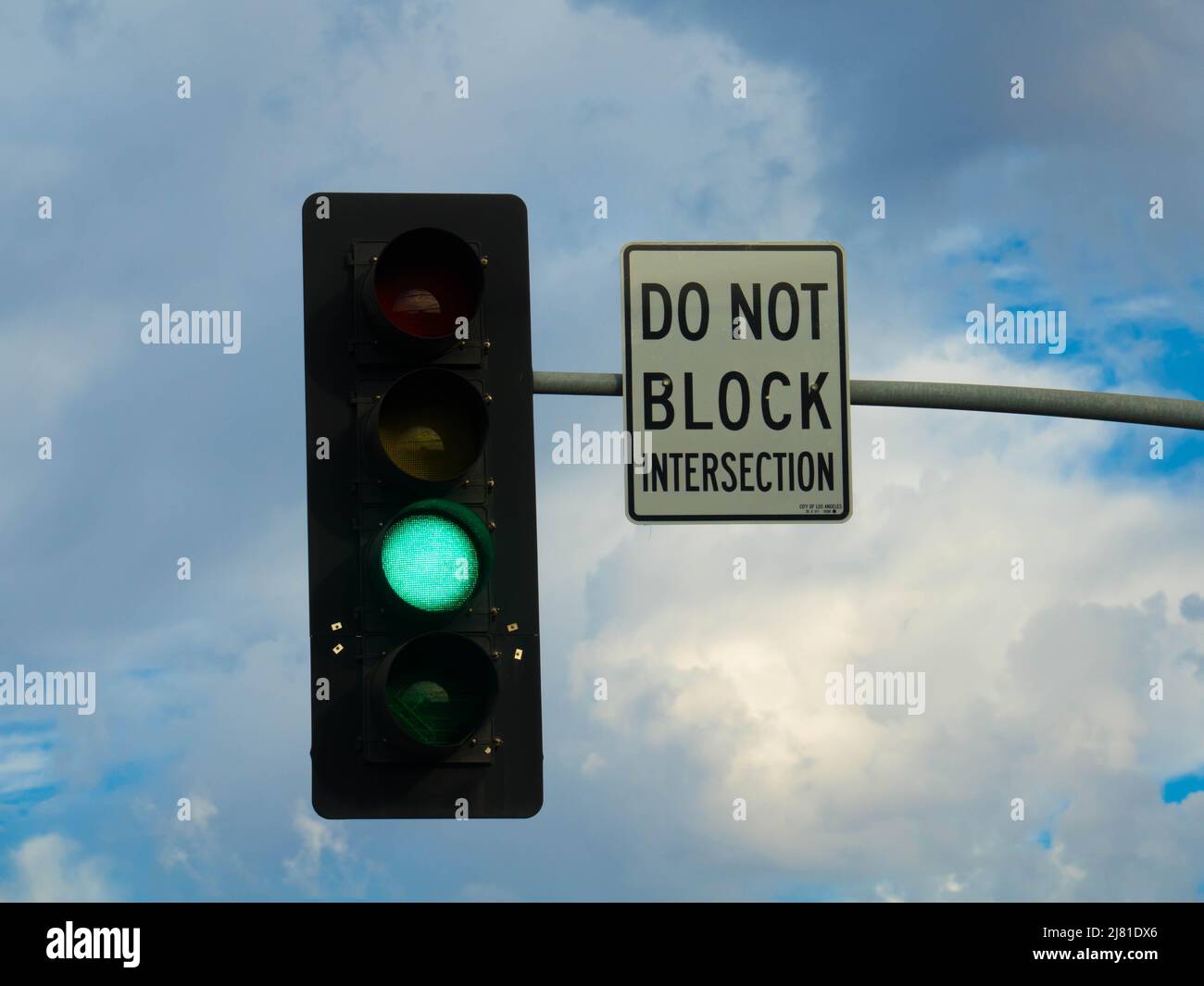 Green traffic light, do not block intersection. Los Angeles highway ...