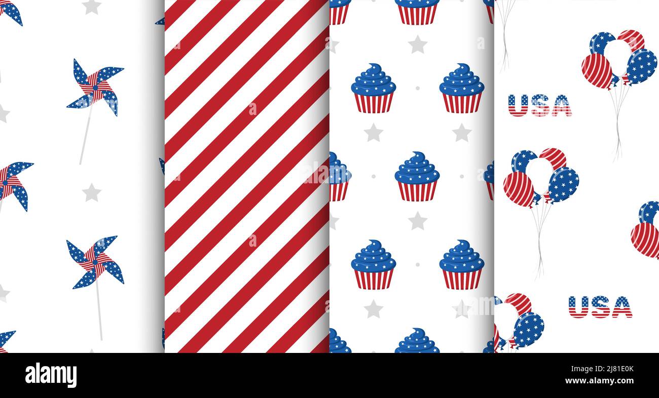 Independence Day of USA. Set of seamless patterns with festive elements ...