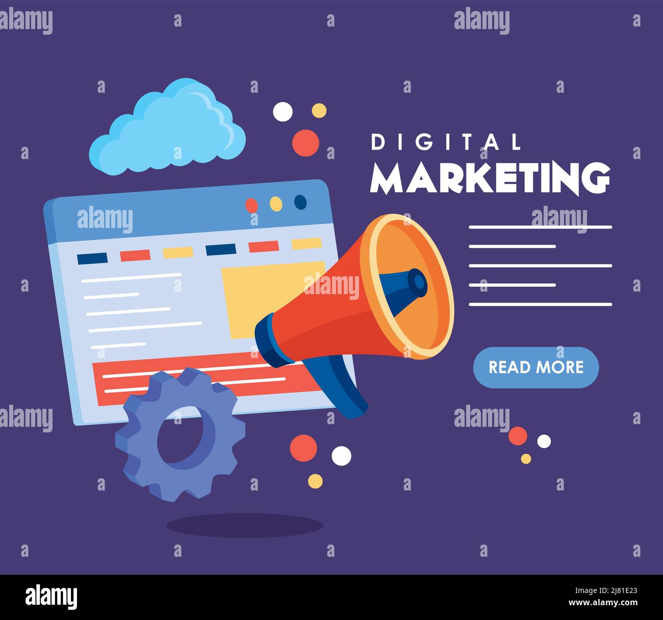 digital marketing lettering poster with megaphone Stock Vector Image ...