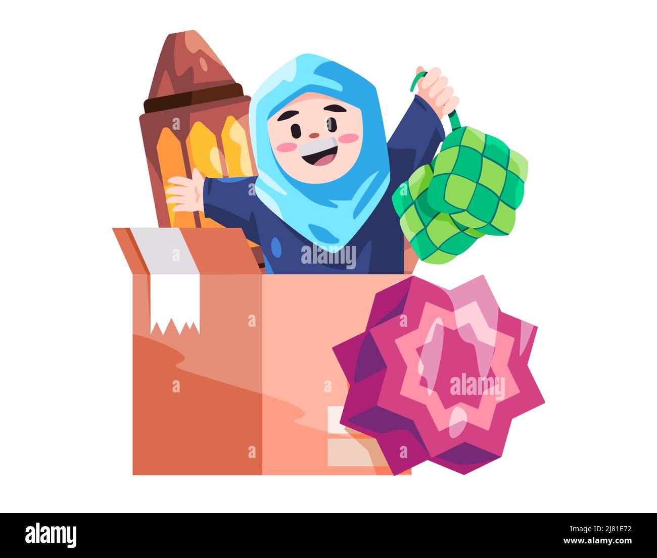 Happy Ied mubarak girl celebrate greeting festival smile kids character ...