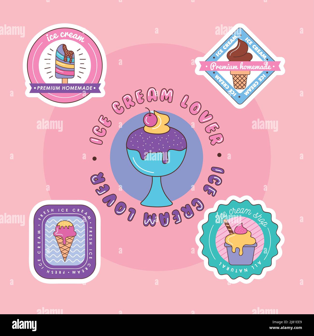 five ice cream stickers icons Stock Vector Image & Art - Alamy