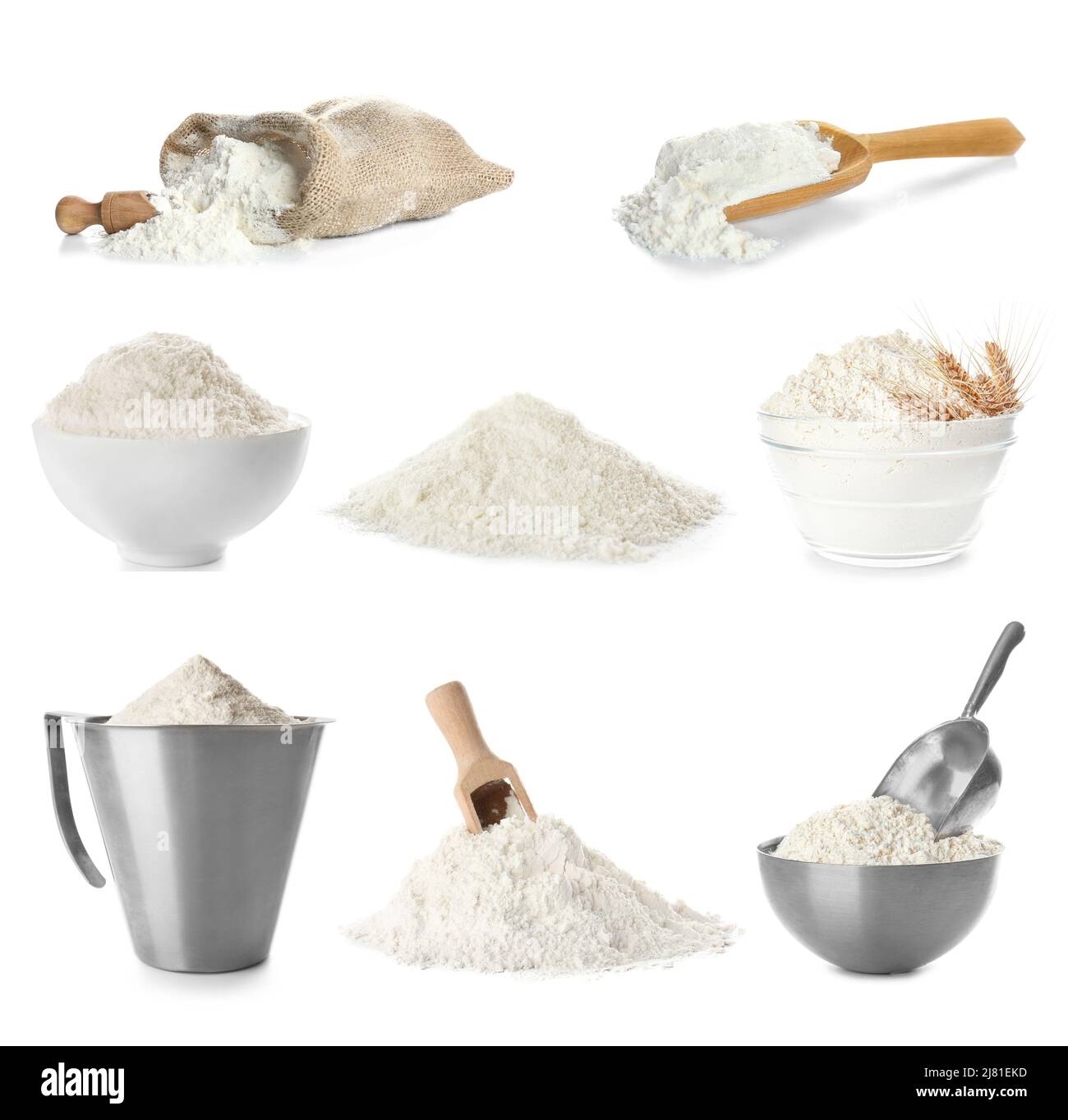 Set of fresh wheat flour on white background Stock Photo - Alamy