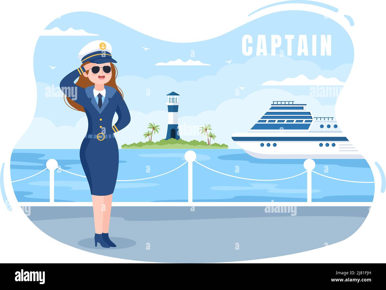 Cruise Ship Captain Cartoon Illustration in Sailor Uniform Riding a ...