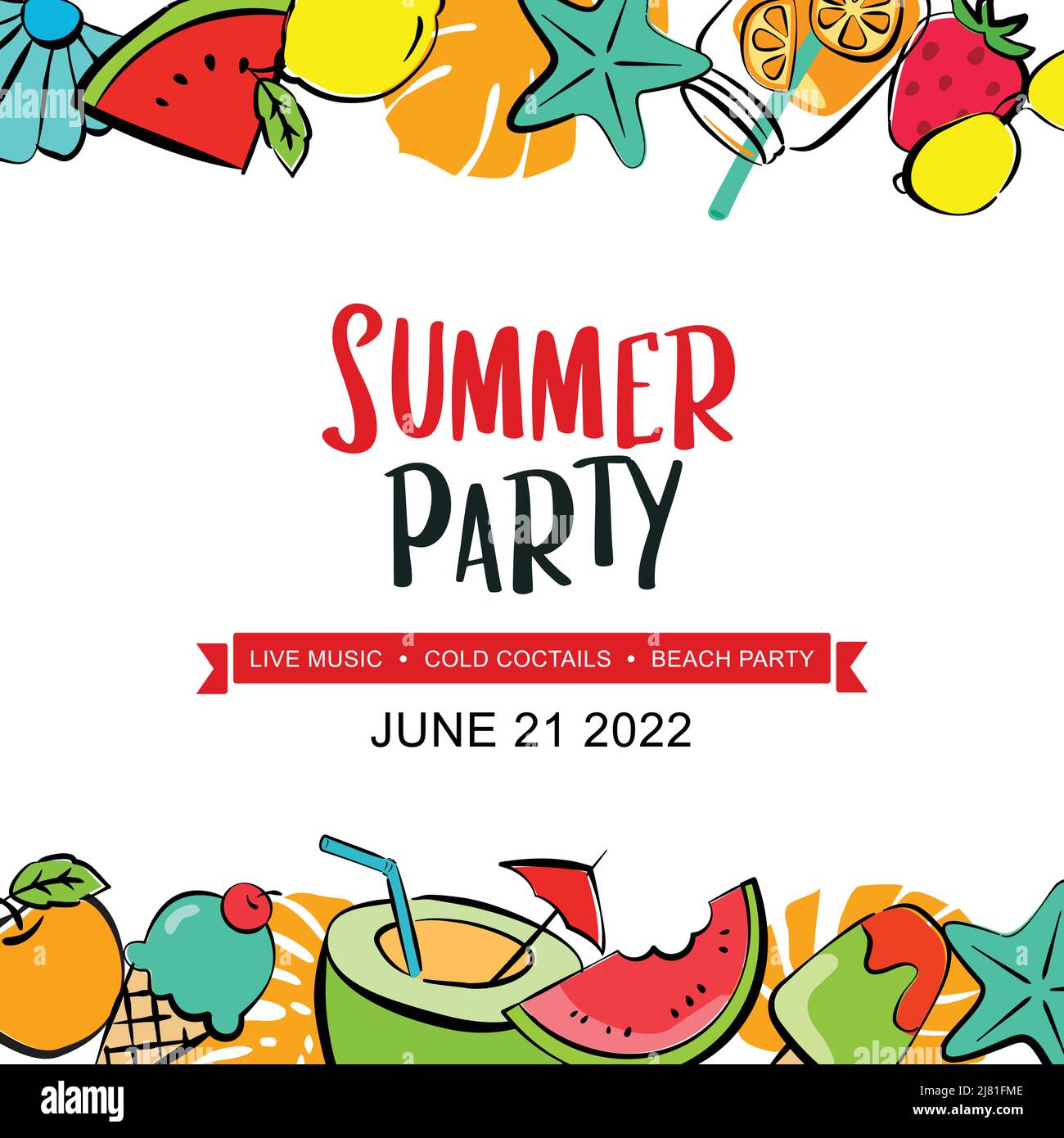 Summer party poster with summer tropical element background Stock ...