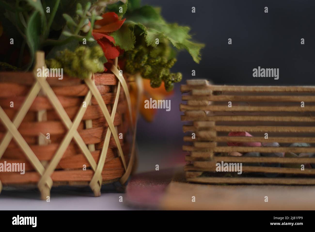 Side view of a vase and a handmade container Stock Photo - Alamy