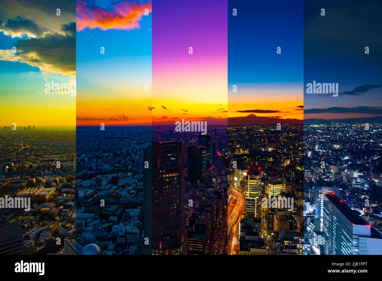 A sliced time lapse photography of panoramic cityscape in Tokyo day to ...